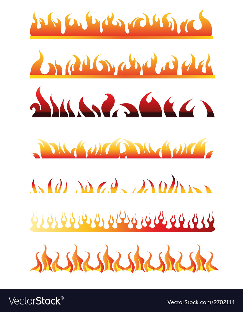Set of Fire Border Element Line Frame Royalty Free Vector