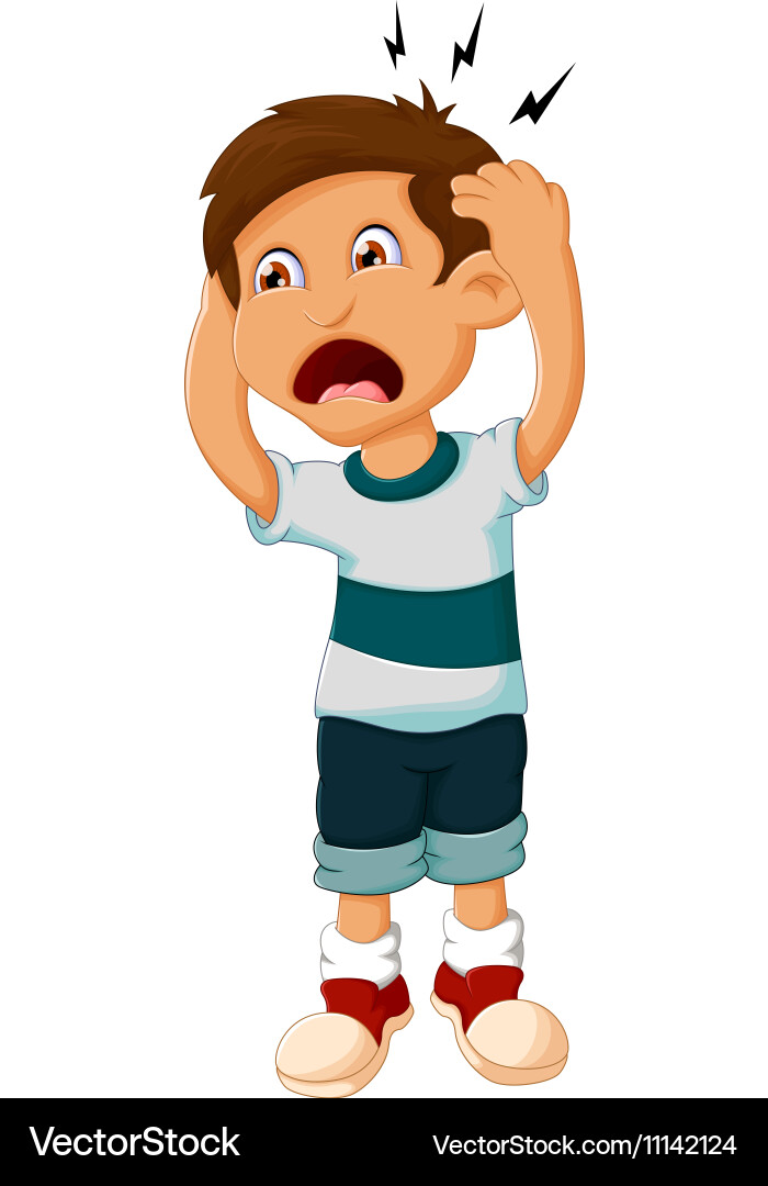 Little boy cartoon headache Royalty Free Vector Image