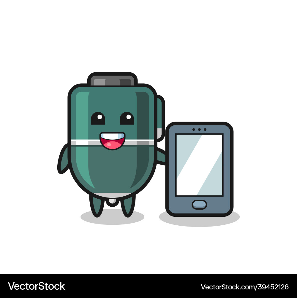 Ballpoint pen cartoon holding a smartphone Vector Image
