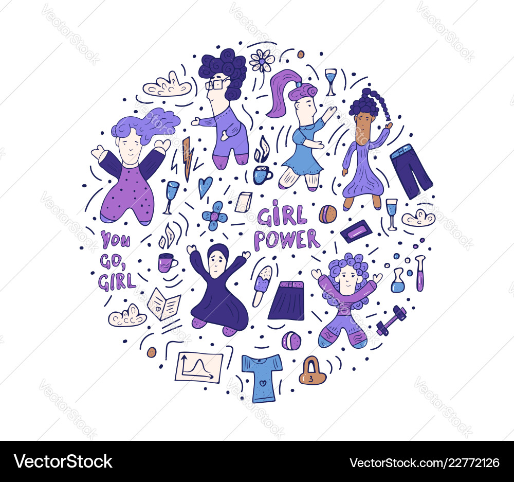 Girl power doodle style Royalty Free Vector Image