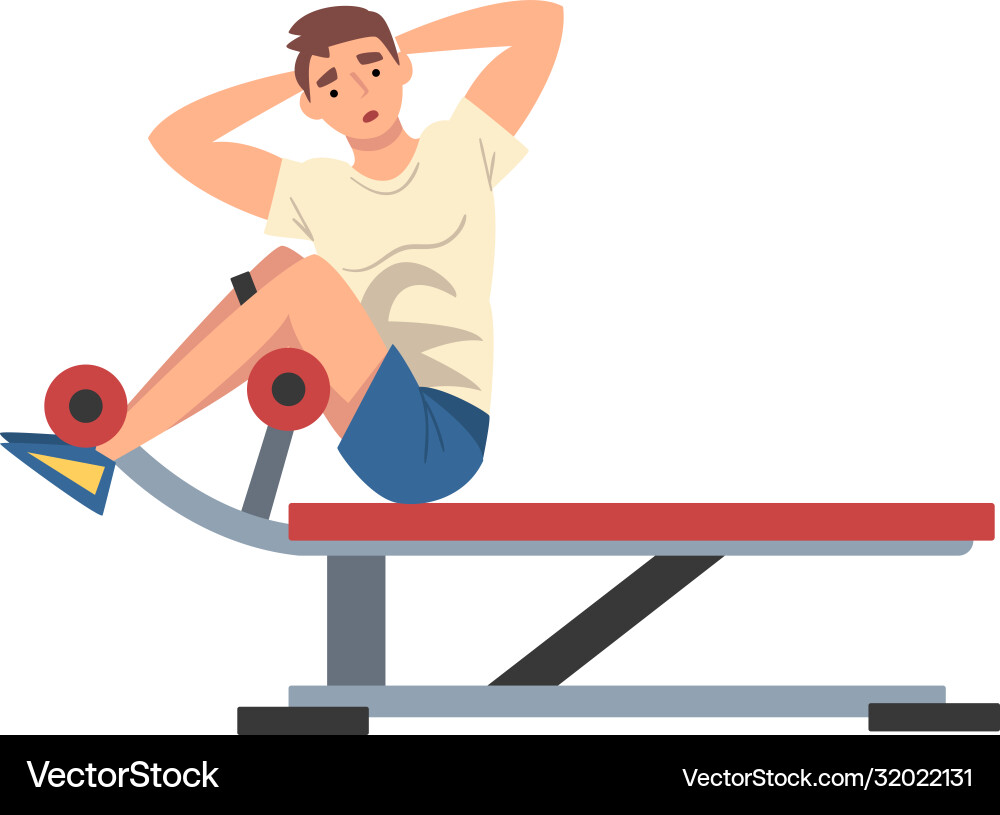 Man training on abdominal crunch bench Royalty Free Vector