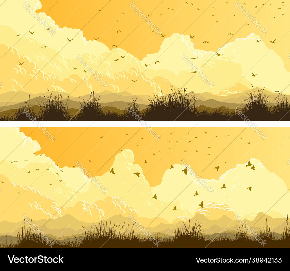 Horizontal wide banners flock clouds Royalty Free Vector
