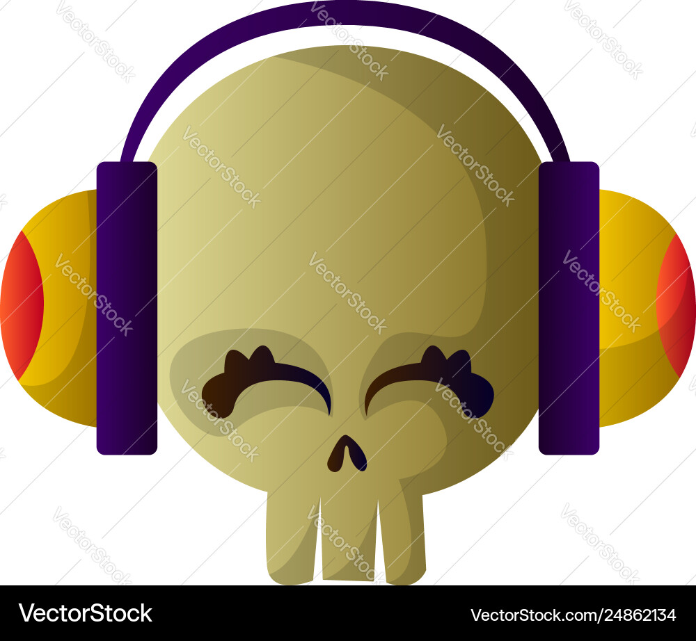 Cute caroon skull with headphones on white Vector Image