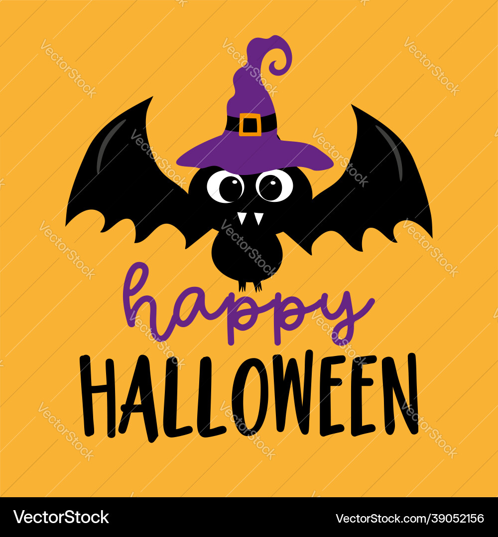 Happy halloween - cute bat in witchs hat Vector Image