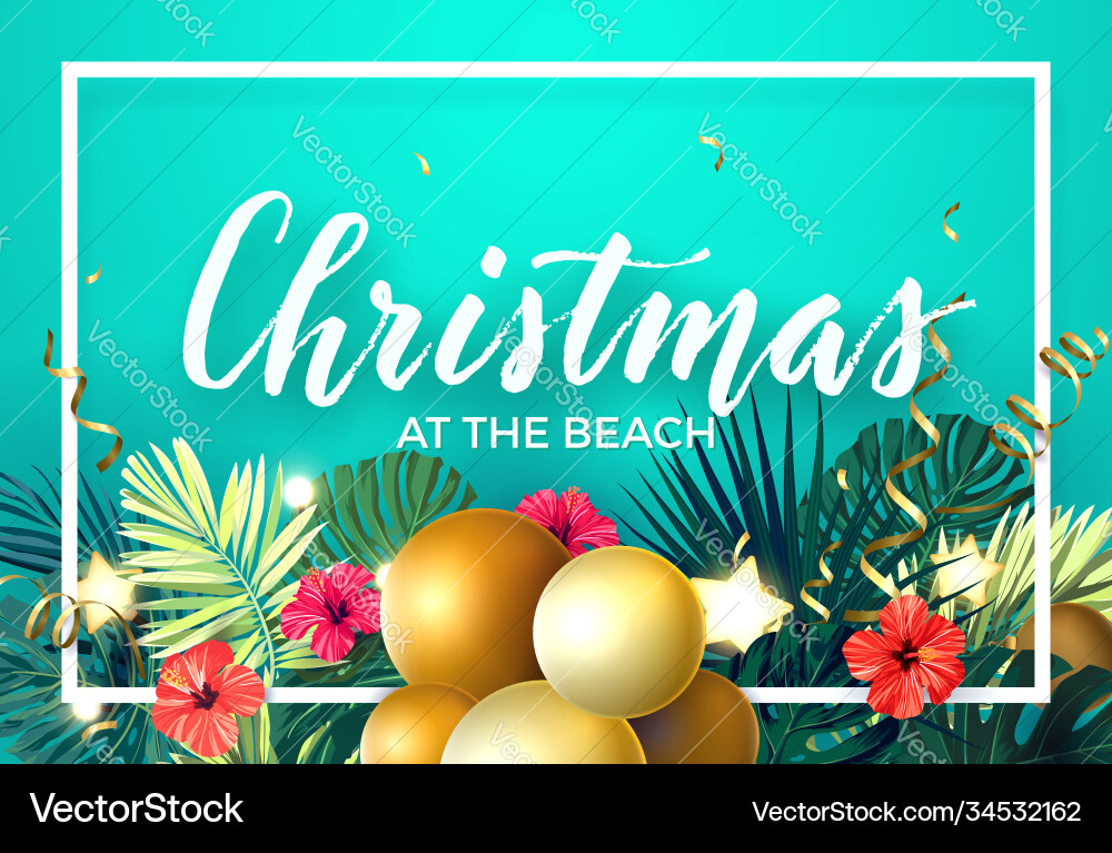 Tropical christmas on beach design Royalty Free Vector Image