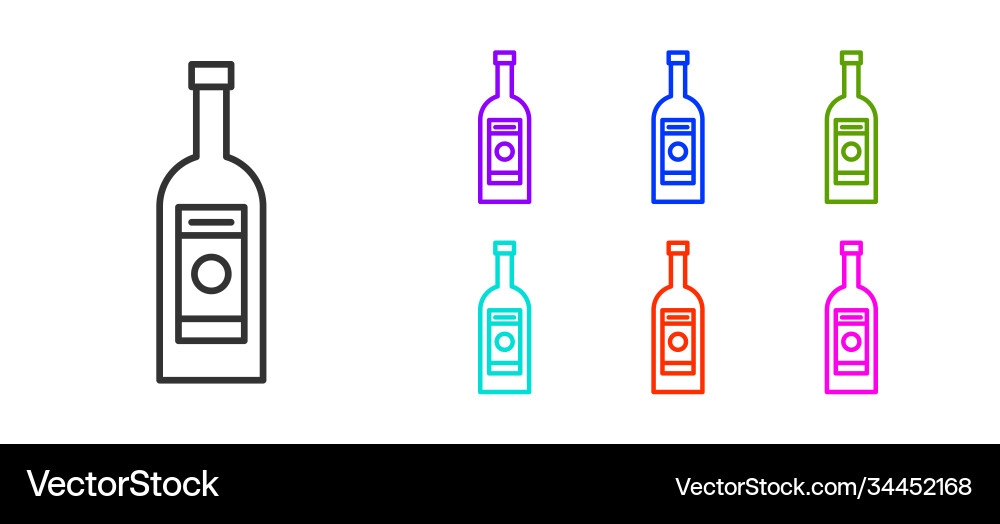 Black line glass bottle vodka icon isolated Vector Image