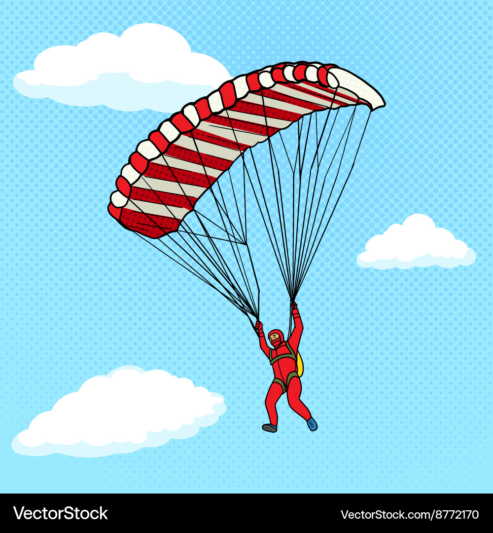 Man flying on a parachute comic book Royalty Free Vector