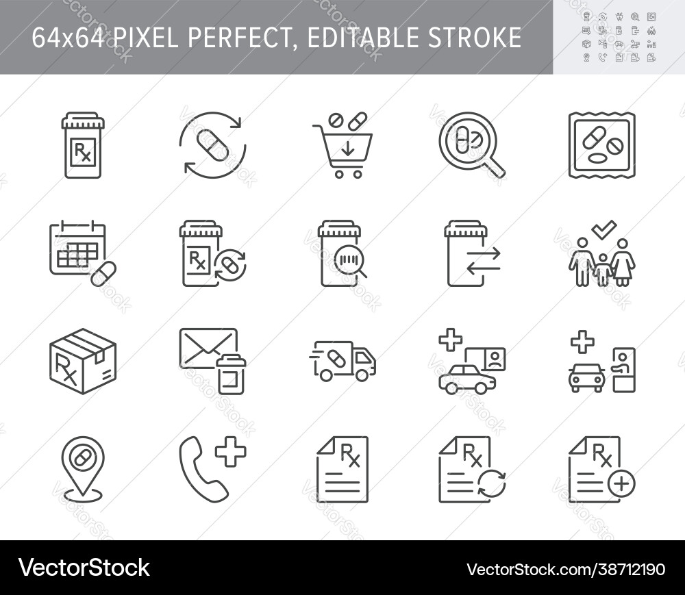 Prescription refill line icons Royalty Free Vector Image