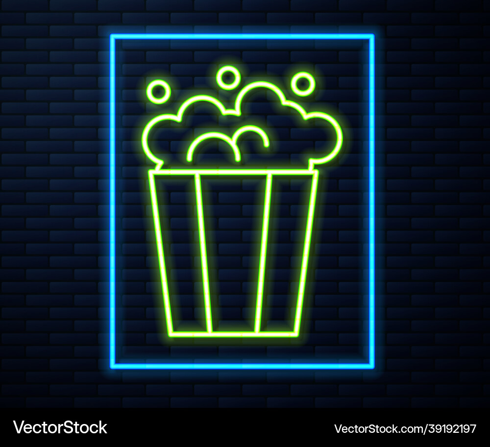 Glowing neon line popcorn in cardboard box icon Vector Image