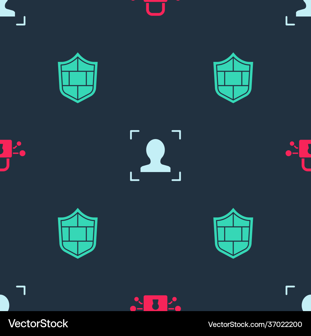 Set cyber security face recognition and shield Vector Image