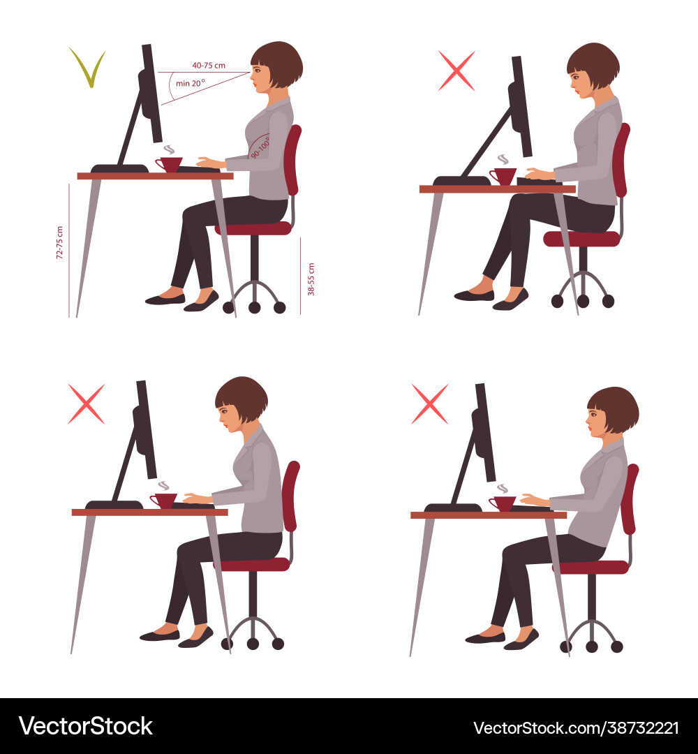 Correct sitting position office desk posture Vector Image