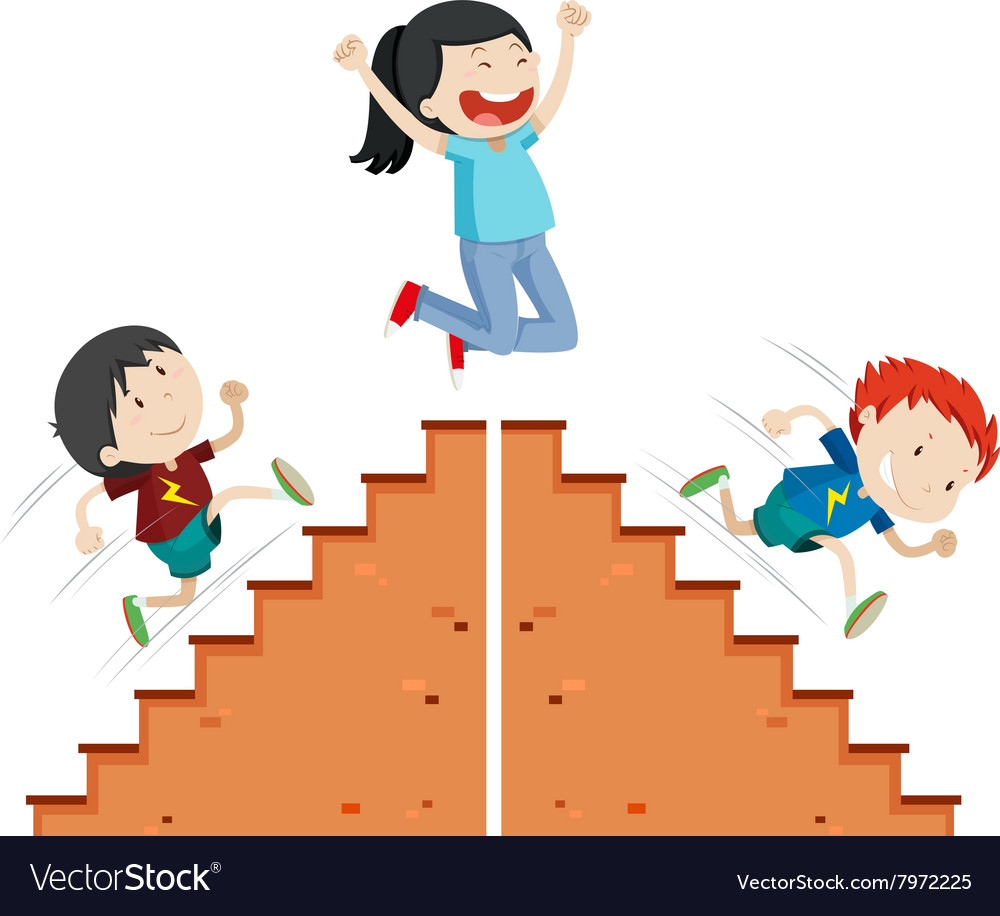 Boys running up and down the stairs Royalty Free Vector