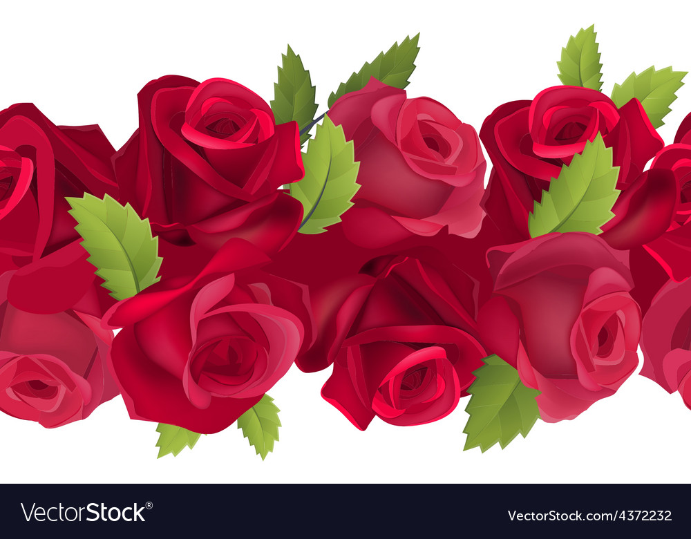 Seamless horizontal border with red roses Vector Image