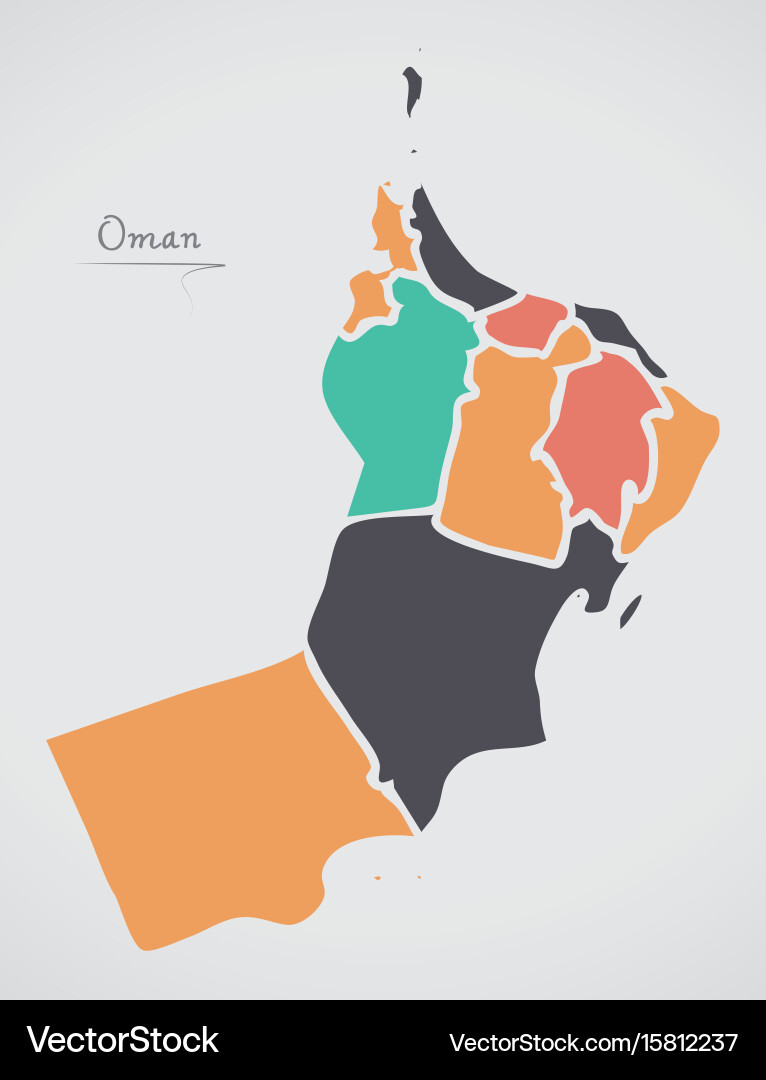 Oman map with states and modern round shapes Vector Image