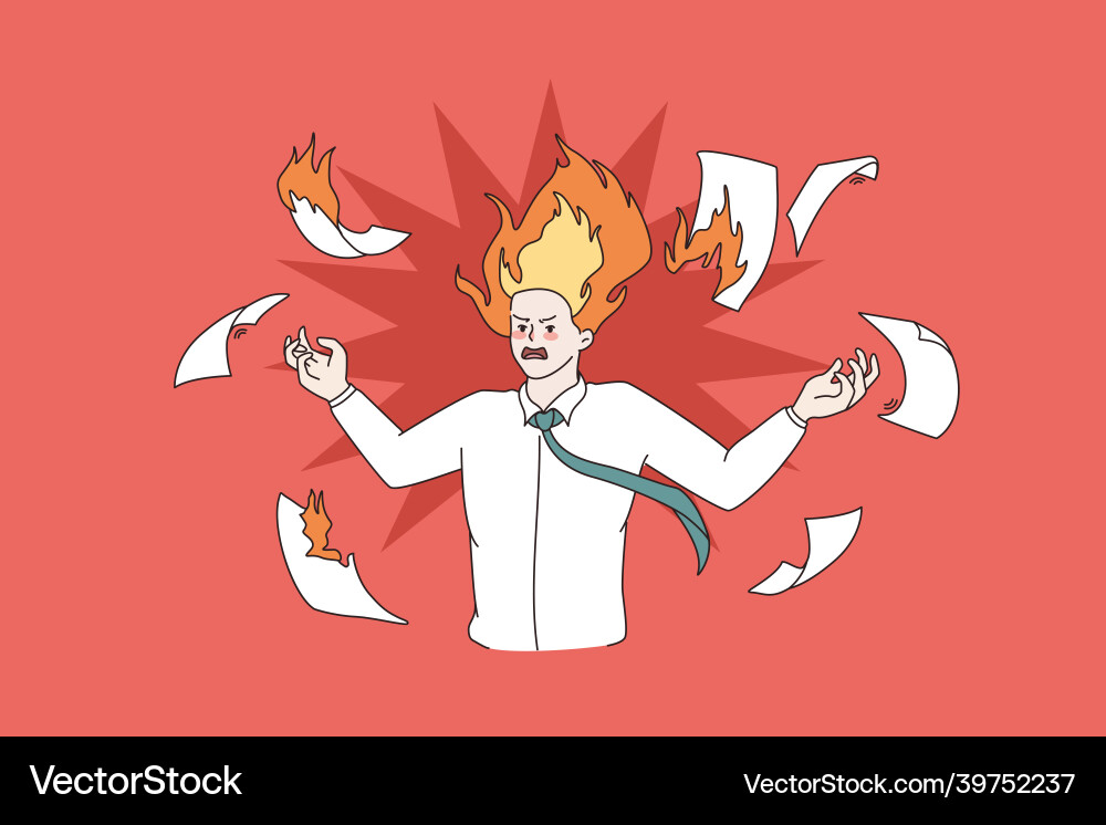 Furious man get angry distressed with work Vector Image