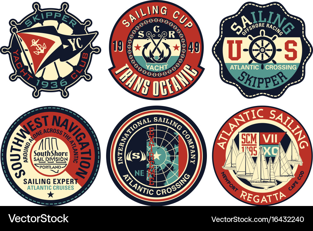 Yachting sailing badges collection Royalty Free Vector Image