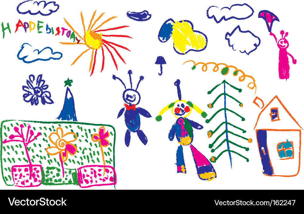 Childish drawings Royalty Free Vector Image - VectorStock