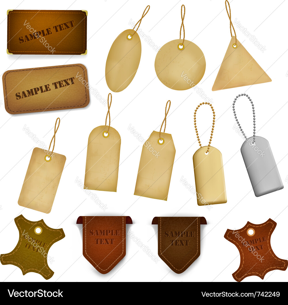 Big set of leather labels and tags Royalty Free Vector Image