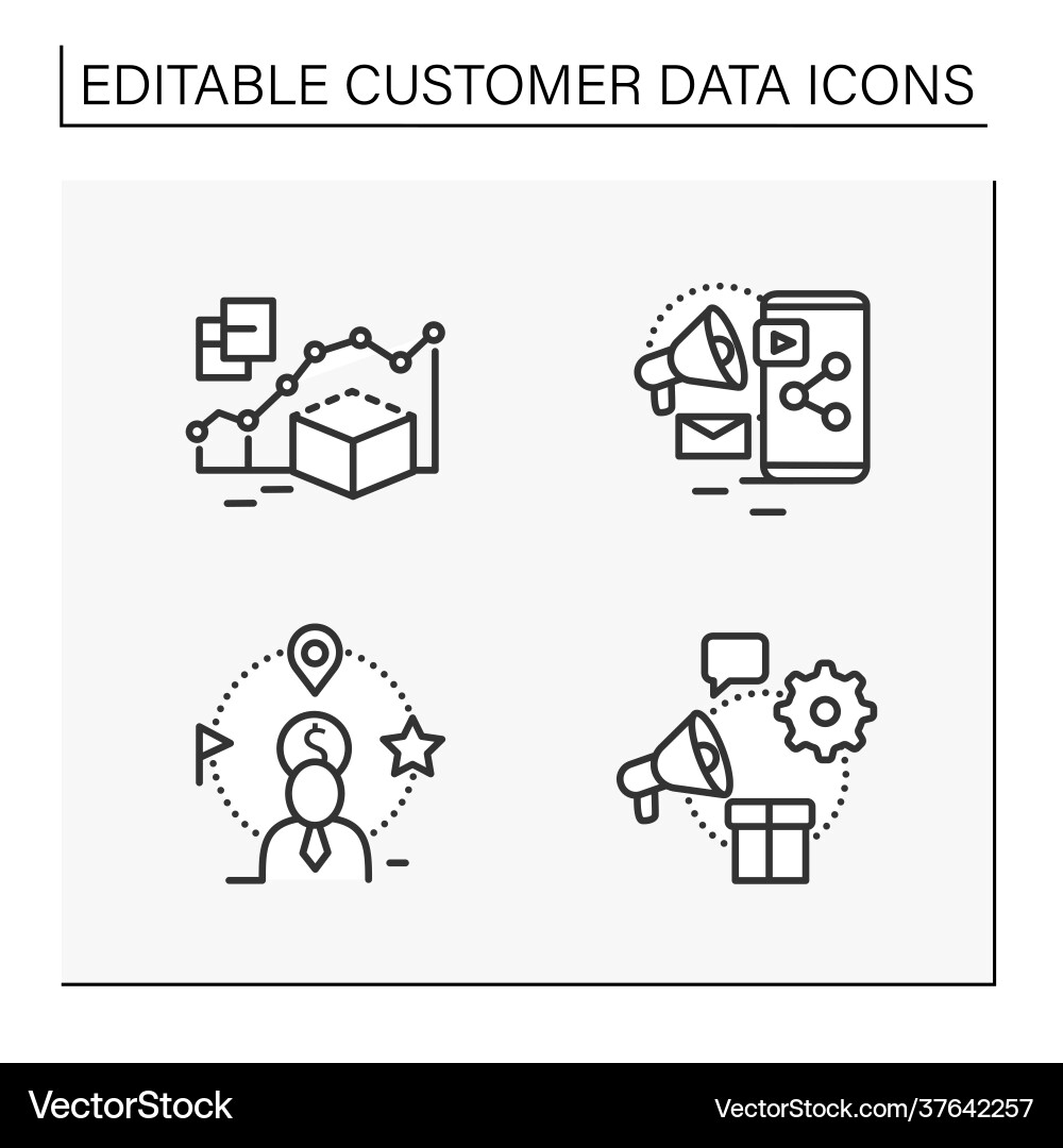 Customer data platform line icons set Royalty Free Vector