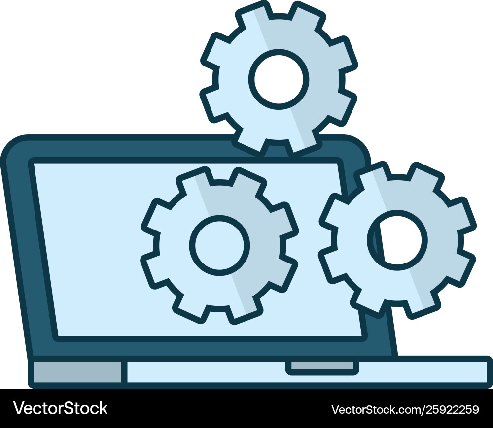 Laptop computer settings gears icon Royalty Free Vector