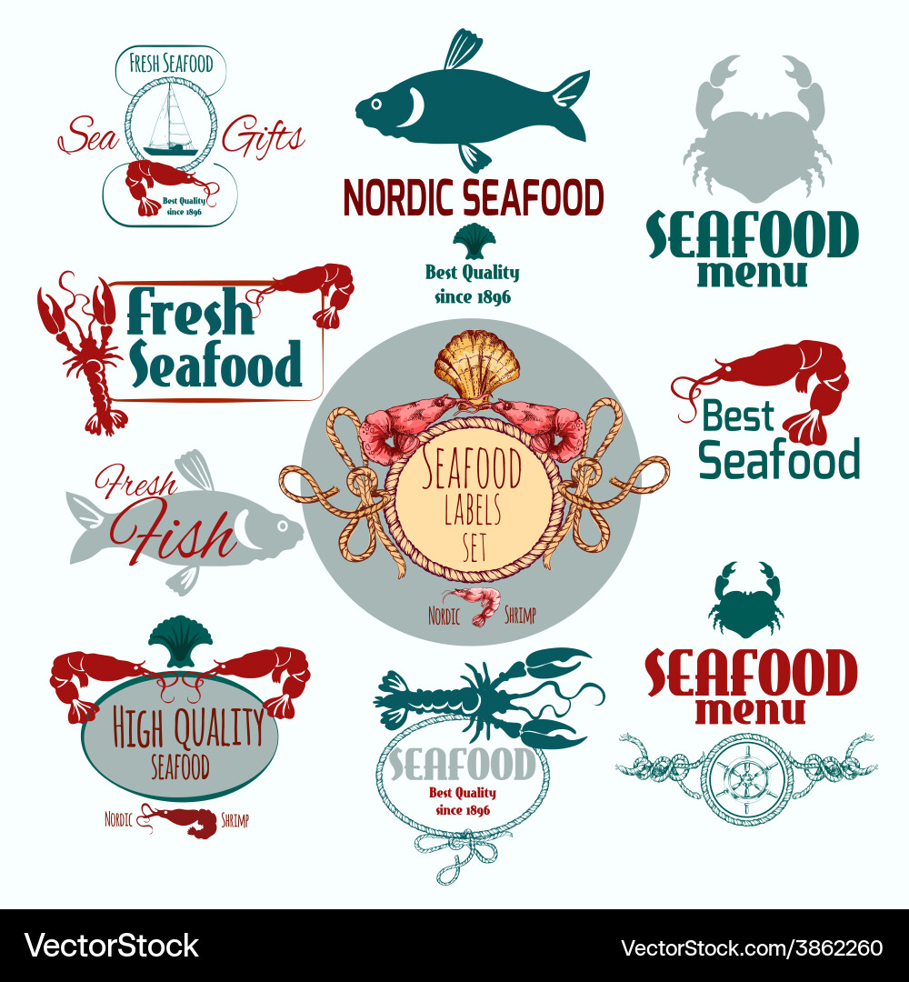Seafood label set Royalty Free Vector Image - VectorStock