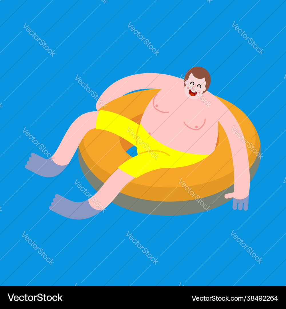 Guy floating in inflatable ring isolated Vector Image