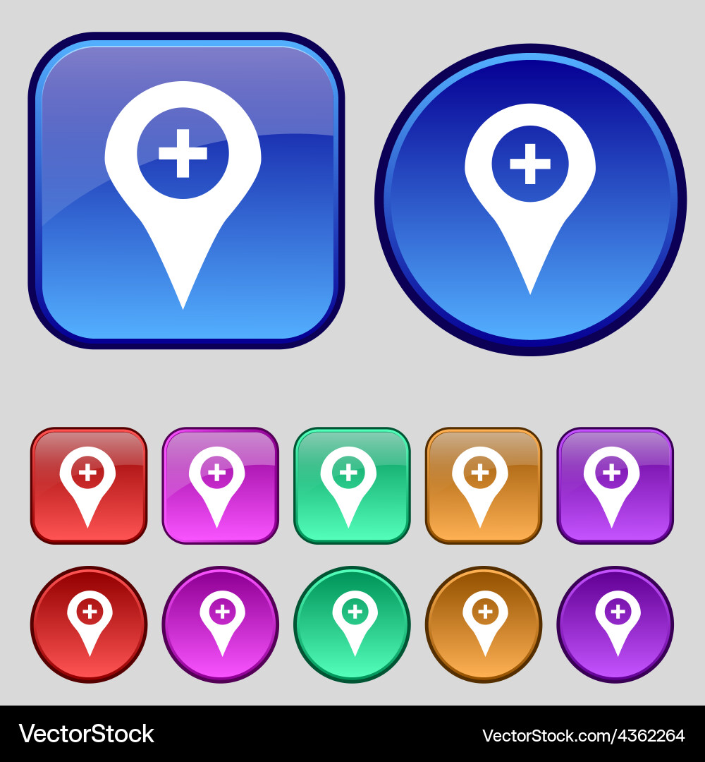 Plus map pointer gps location icon sign a set Vector Image