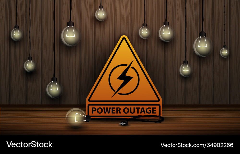 Power outage yellow warning logo Royalty Free Vector Image