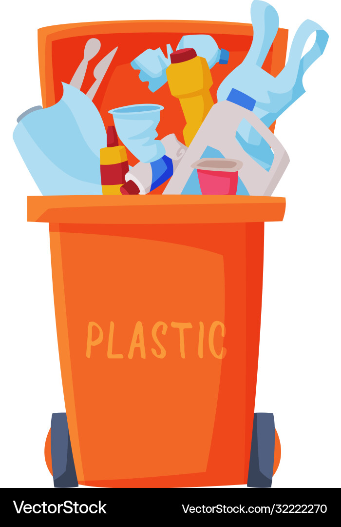 Waste sorting orange trash can with sorted Vector Image