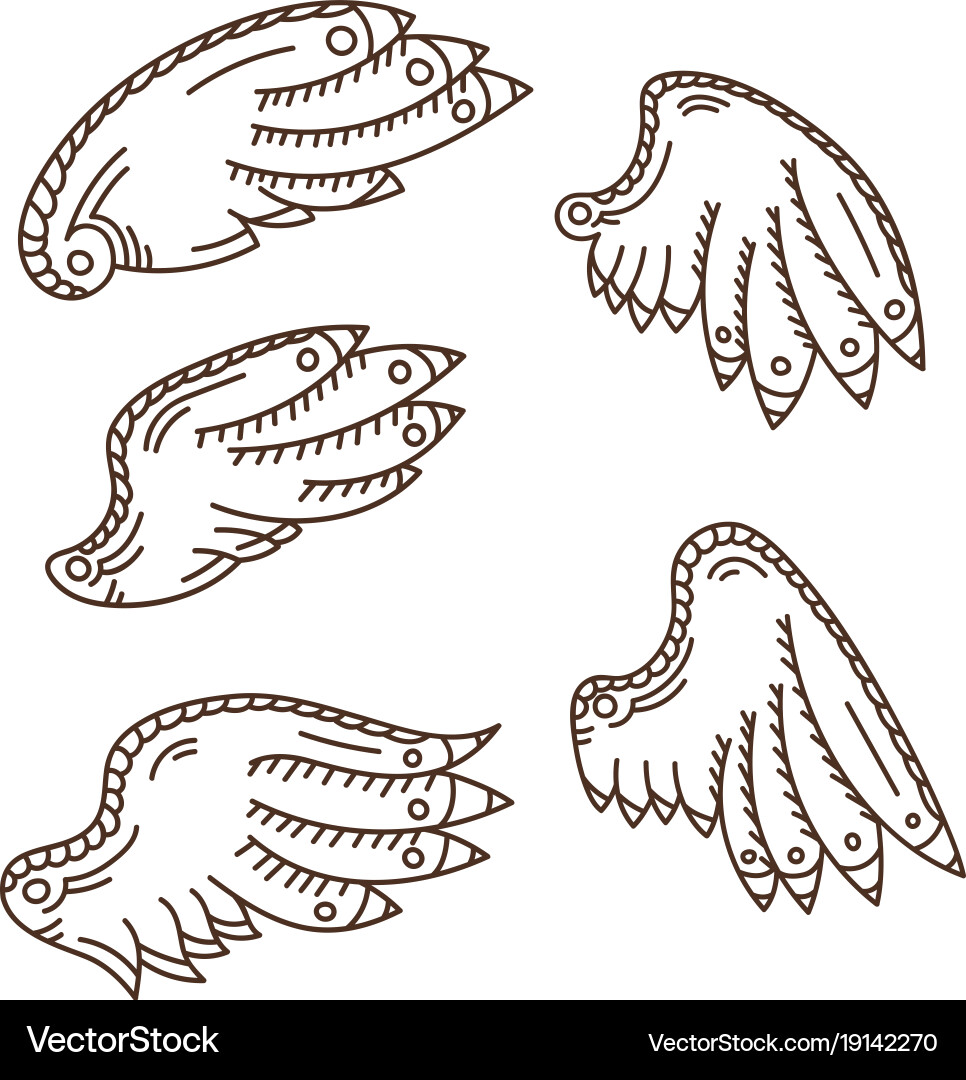 Wings icons hand drawn set Royalty Free Vector Image