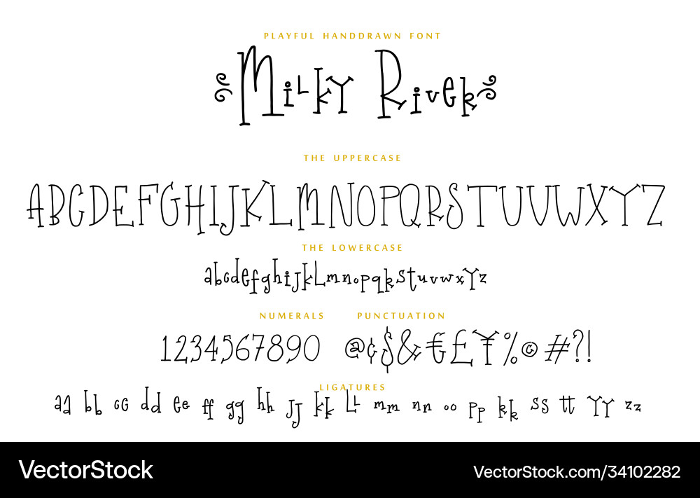 Handwritten script playful font milky river Vector Image