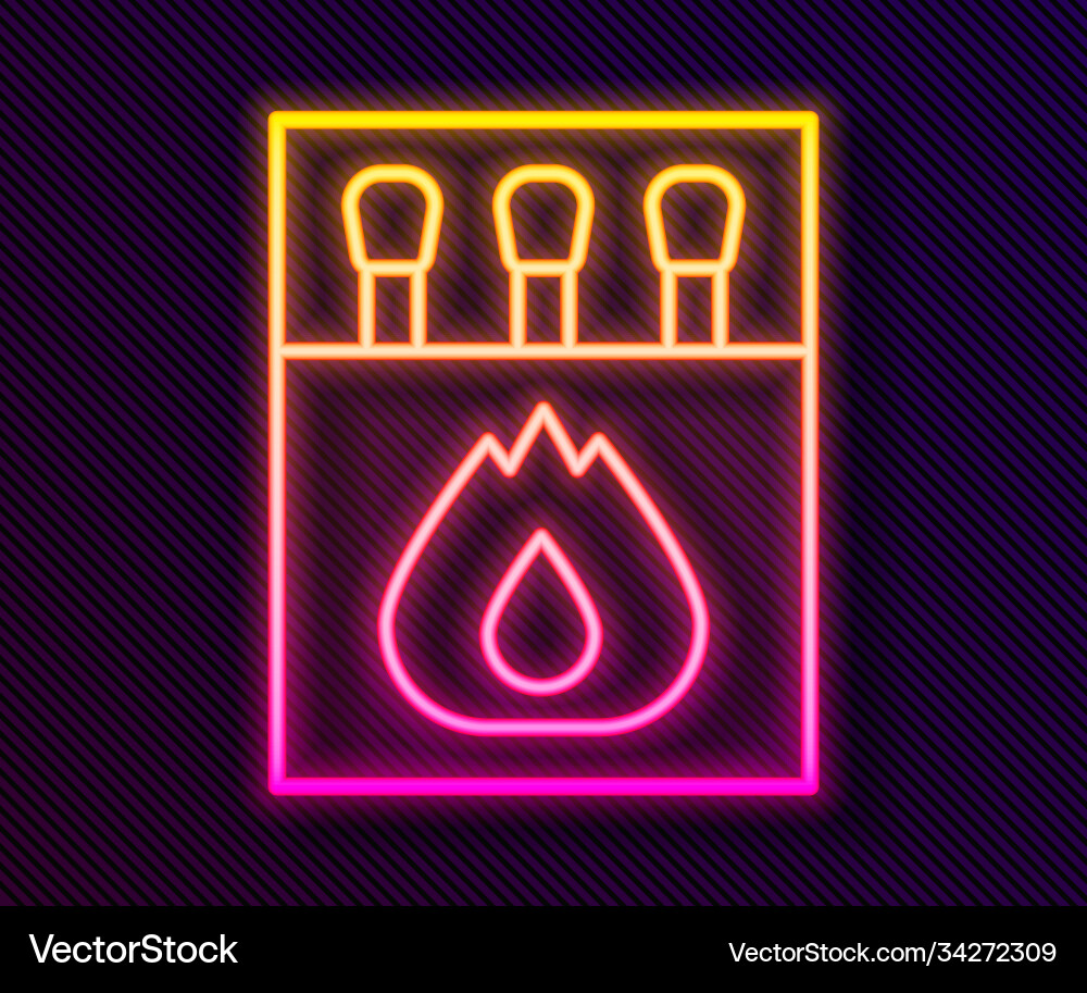 Glowing neon line open matchbox and matches icon Vector Image