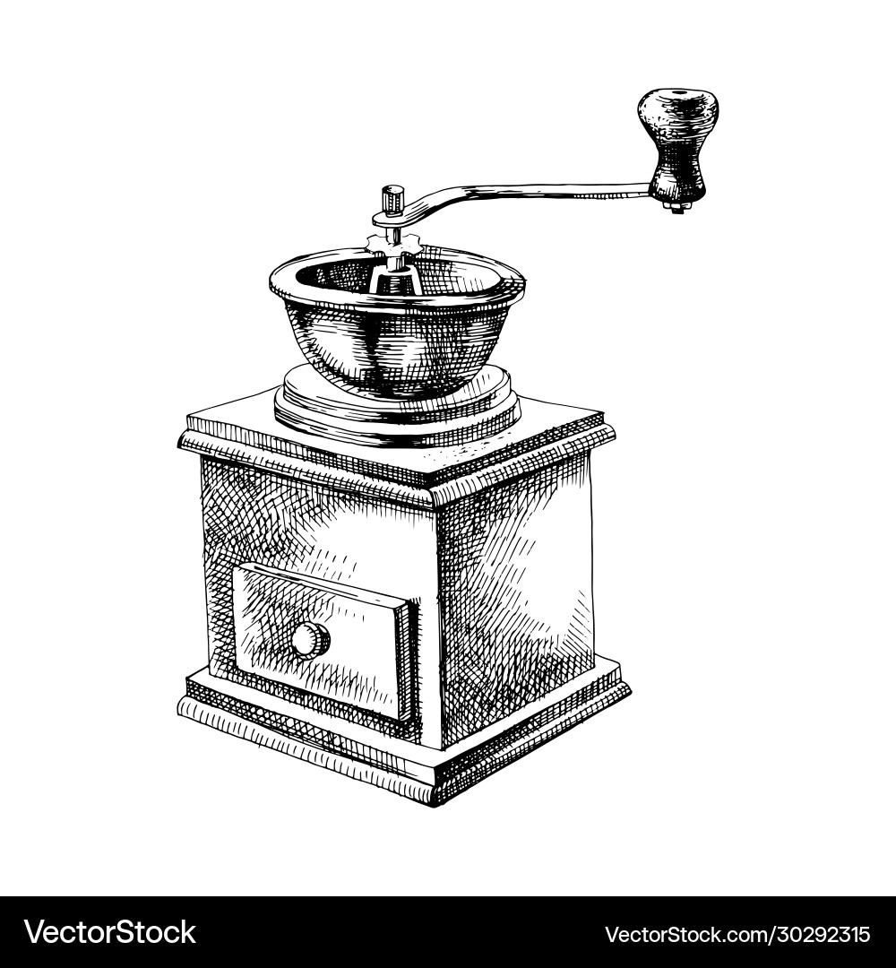 Vintage manual hand drawn coffee mill Royalty Free Vector