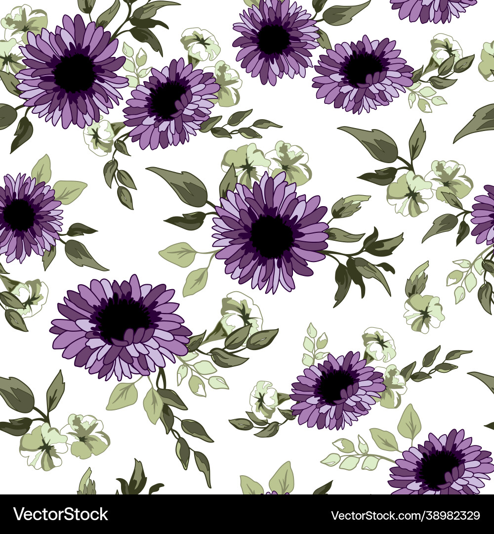 Purple daisy flowers seamless pattern background Vector Image