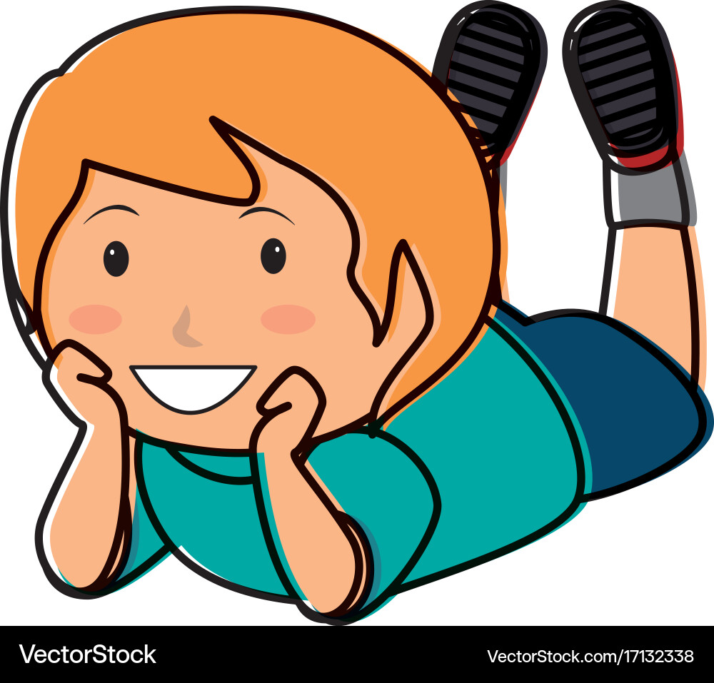 Cute little boy lying character Royalty Free Vector Image