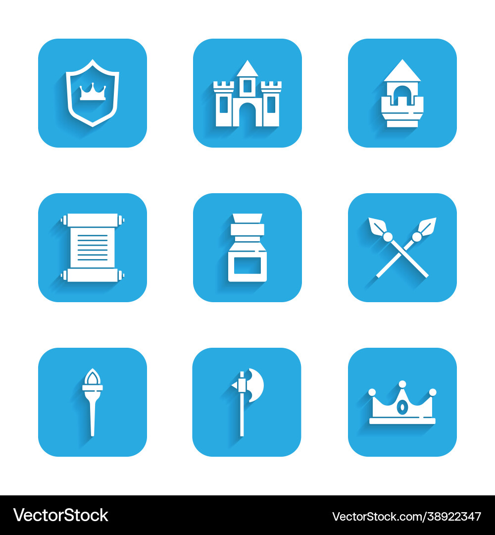 Set poison in bottle medieval axe king crown Vector Image