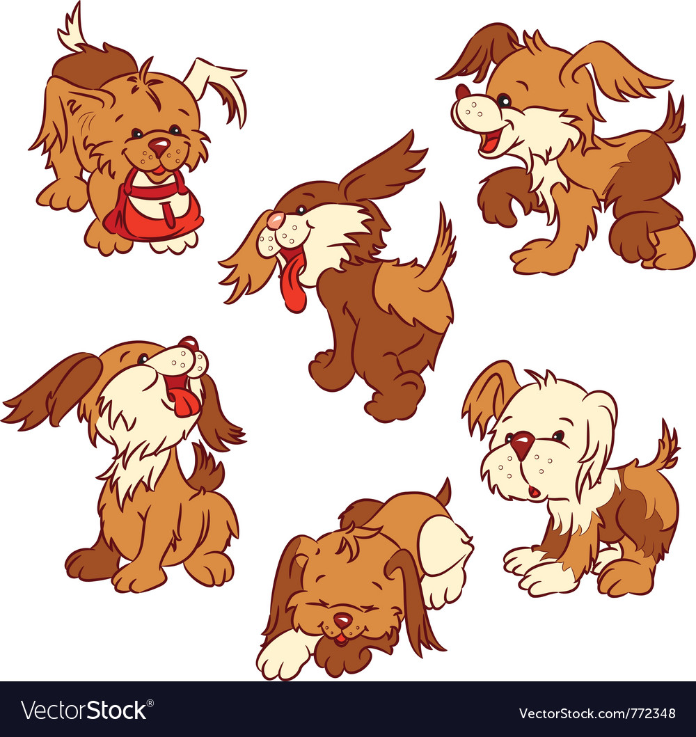 Six cartoon puppies Royalty Free Vector Image - VectorStock Six cartoon puppies Royalty Free Vector Image - VectorStock