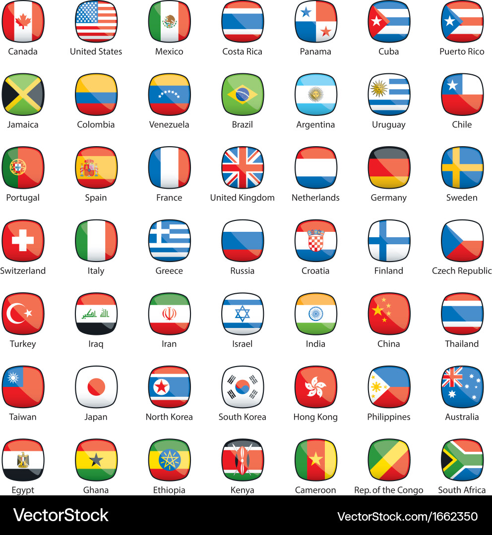International Flags Buttons Royalty Free Vector Image