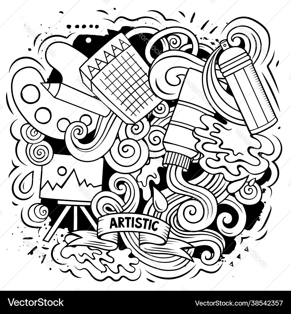 Art doodles artist elements and objects cartoon Vector Image