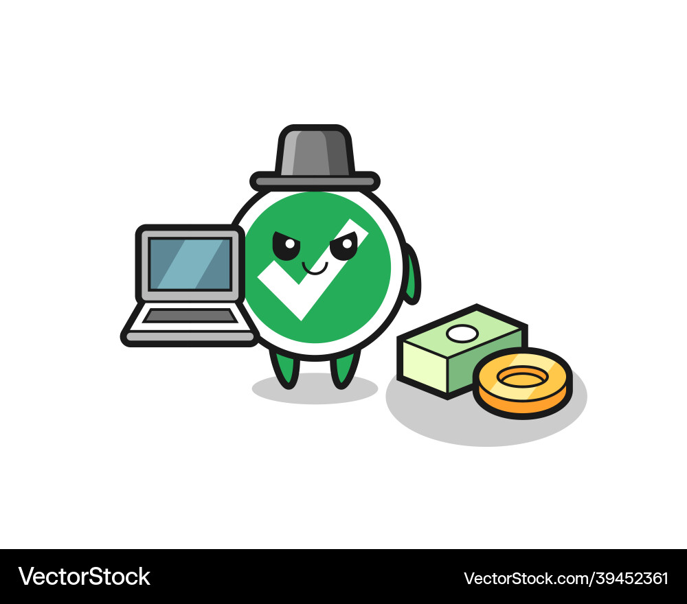 Mascot of check mark as a hacker Royalty Free Vector Image