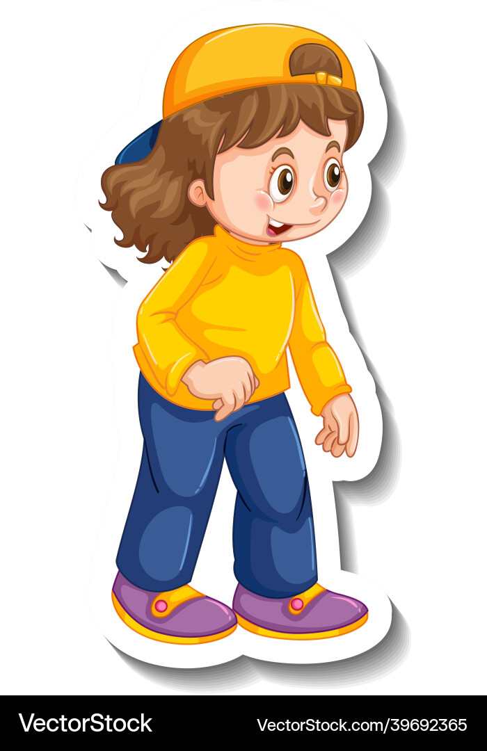 Sticker template with a girl in standing pose Vector Image