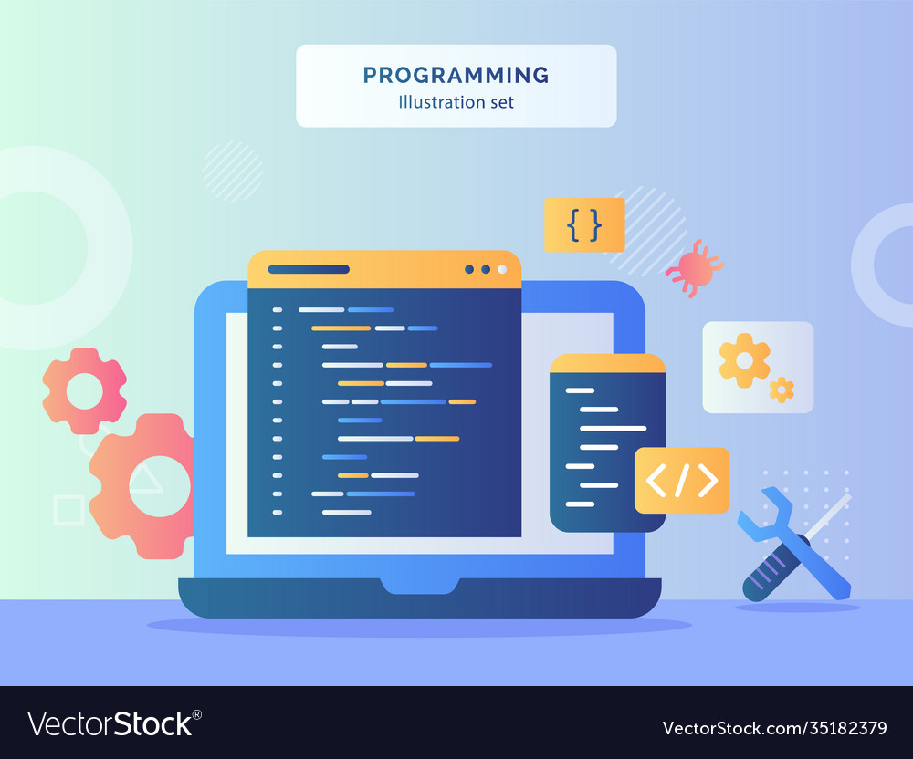 Programming set coding language program Royalty Free Vector
