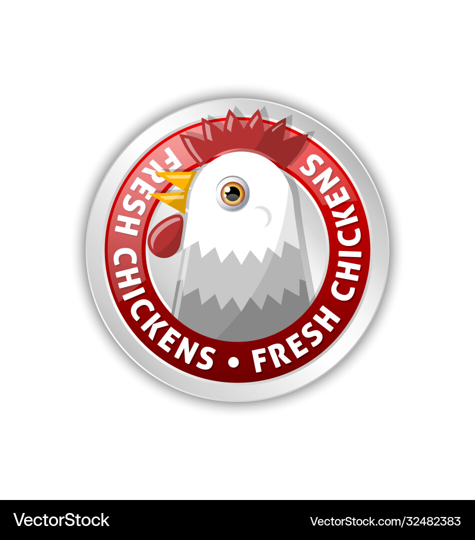 Silver badge with chicken head and lettering Vector Image