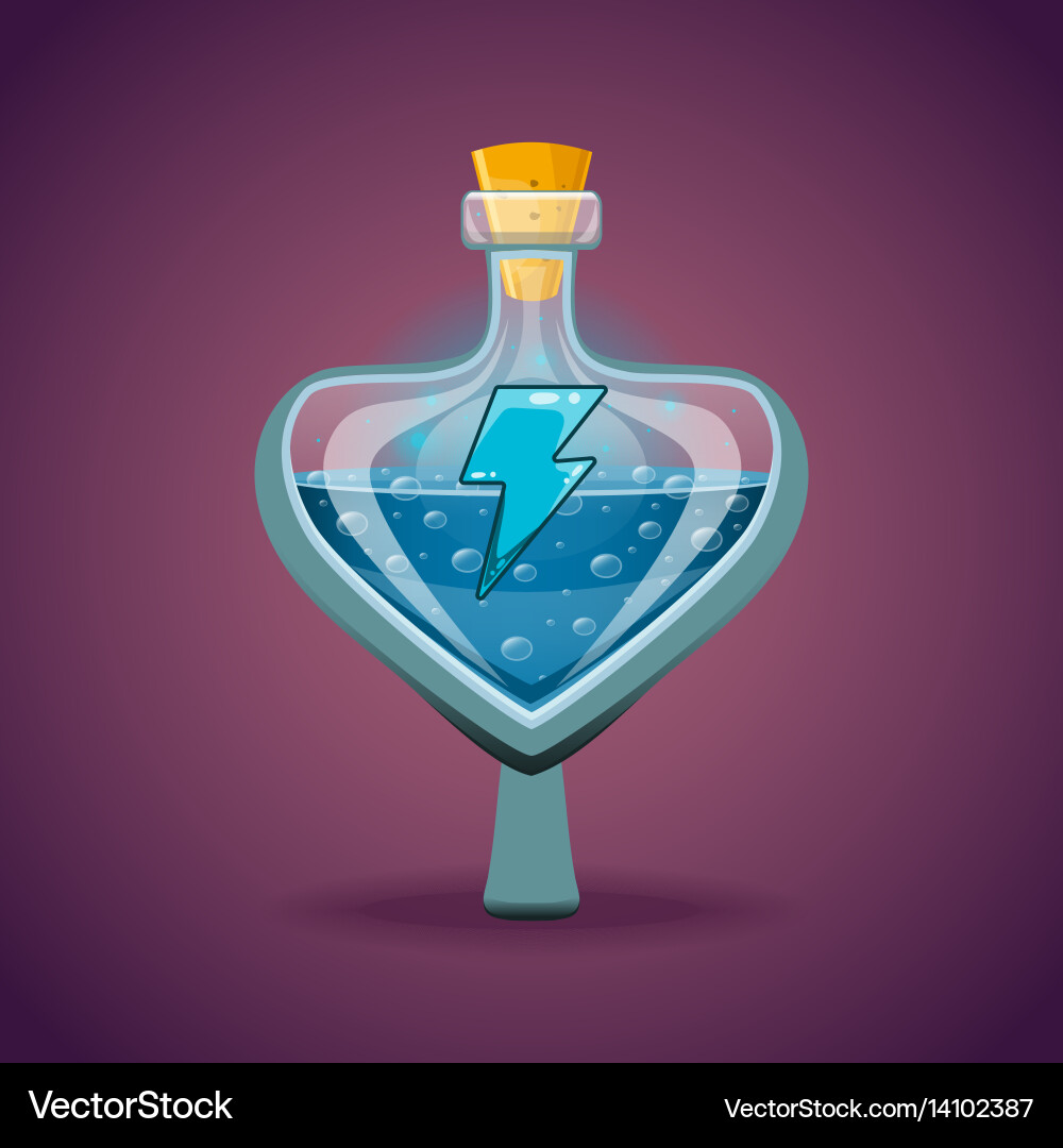 Bottle of magic elixir with energy symbol Vector Image