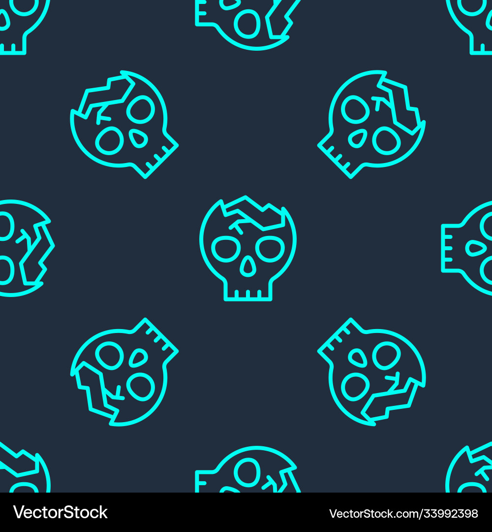 Green line broken human skull icon isolated Vector Image