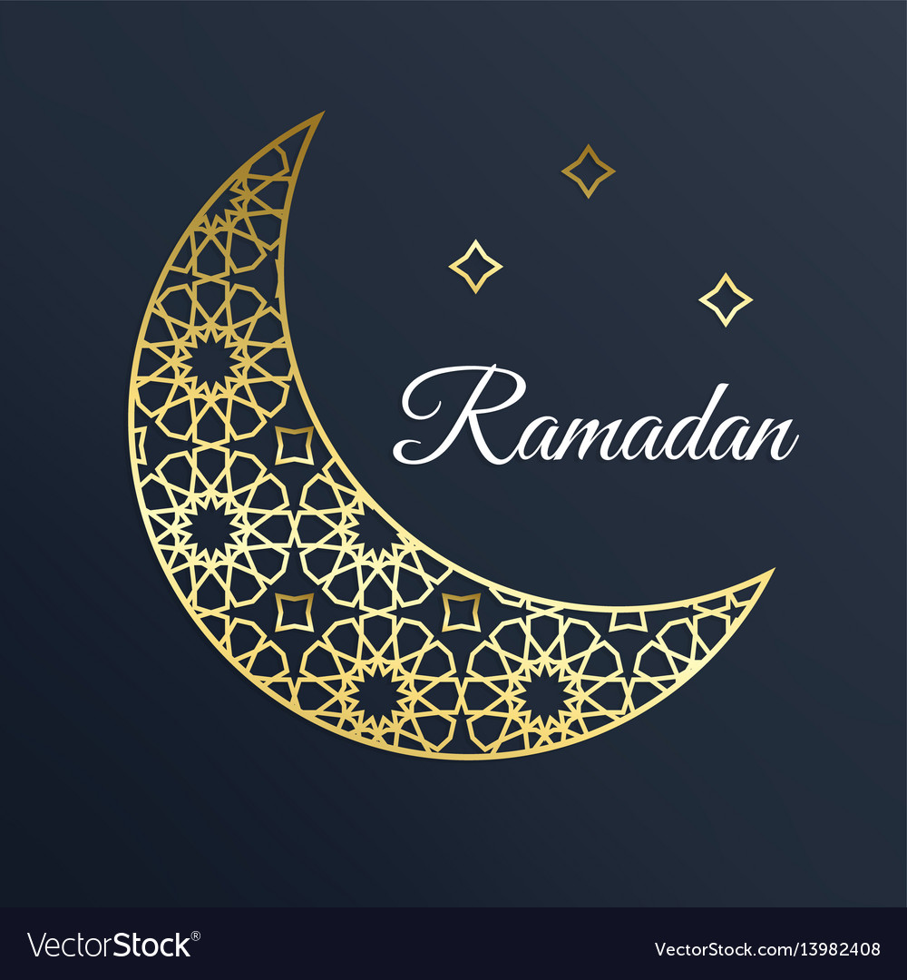 Golden arabic ornamental moon with stars ramadan Royalty Free Vector ...