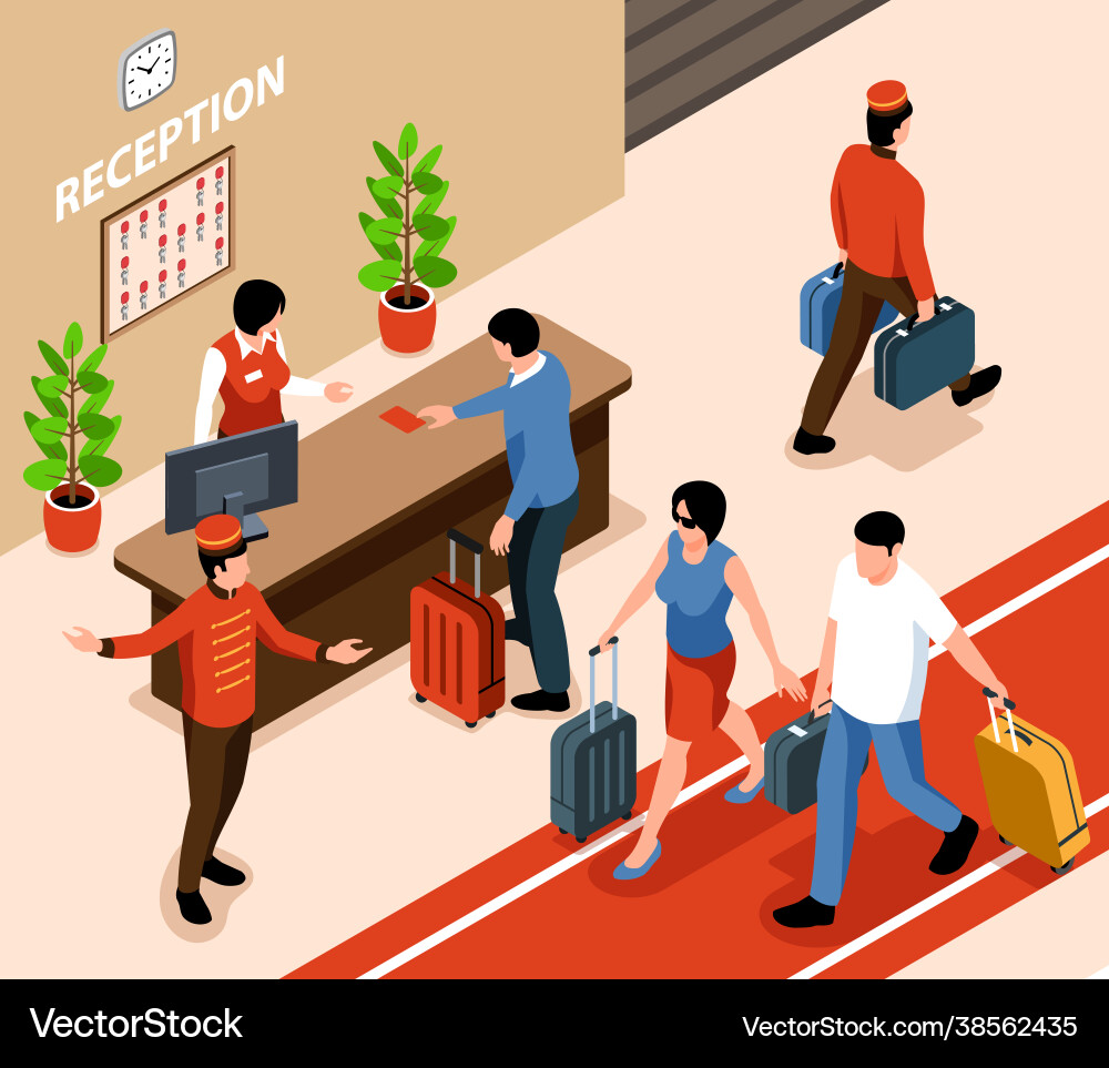Isometric hotel reception Royalty Free Vector Image