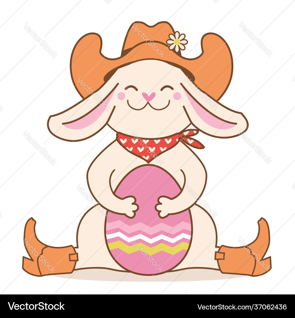 Cowboy rabbit and easter egg cute bunny in Vector Image