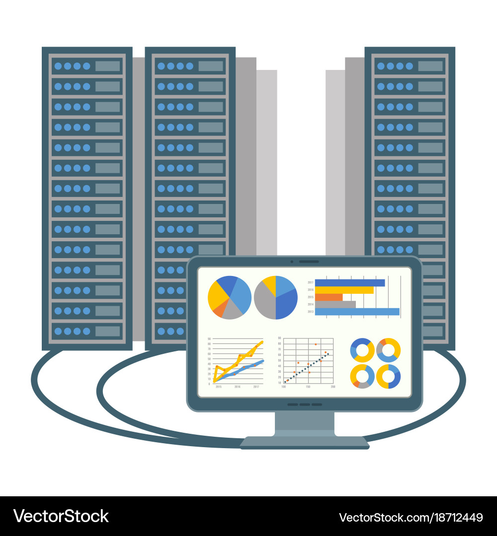 Data centre icon of computer and blocks Royalty Free Vector