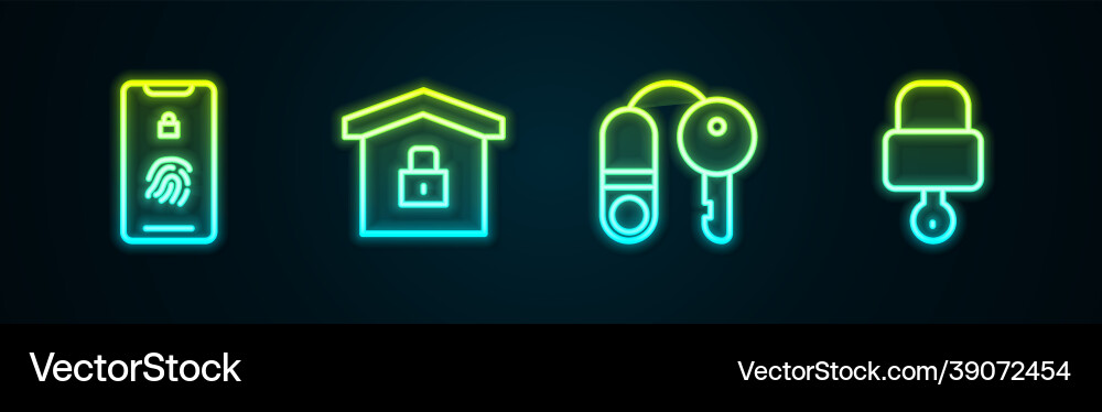 Set line mobile with fingerprint scan house under Vector Image